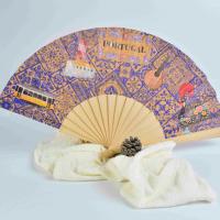 China New Arrival Custom Printed Spanish Folding Hand Fan Cork Wooden Fan Hand Held Fan for sale