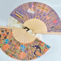 China New Arrival Custom Printed Spanish Folding Hand Fan Cork Wooden Fan Hand Held Fan for sale