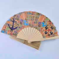 China New Arrival Custom Printed Spanish Folding Hand Fan Cork Wooden Fan Hand Held Fan for sale