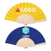 China 23cm Linen Wood Fan Natural Folding Fan in Stock Fabric Folding Wood Hand Fan for Weeding and Party for sale