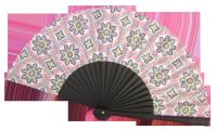 China Custom Printed Promotional Spanish Hand Fan Wood Handle Foldable Wood Fabric Hand Fan for sale