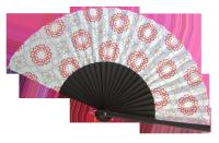 China Custom Printed Promotional Spanish Hand Fan Wood Handle Foldable Wood Fabric Hand Fan for sale