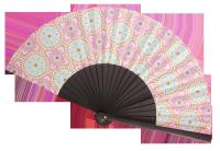 China Custom Printed Promotional Spanish Hand Fan Wood Handle Foldable Wood Fabric Hand Fan for sale