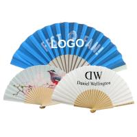 China Stable Quality Custom Design 9 Inch 23cm Abanicos De Mano Fabric Hand Held Fan Wooden Folding Hand Fan for sale