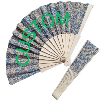 China 23cm Wooden Hand Fan Party Favors  Wooden Folding Fan Wood Cotton Hand Fan Paper With Gift Bags for sale