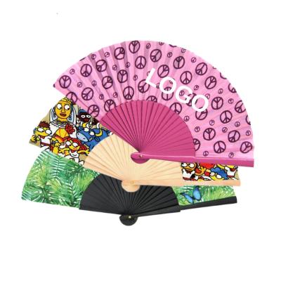 China 23cm Spain Wooden Folding Fan Paper Wood Cotton Hand Fan Wooden Hand Fan Party Favors With Gift Bags for sale