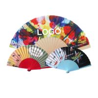 China 23cm Spain Wooden Folding Fan Paper Wood Cotton Hand Fan Wooden Hand Fan Party Favors With Gift Bags for sale