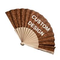 China High Quality Classic Natural Cork Fan Antique Wooden Folding Hand Fan for sale