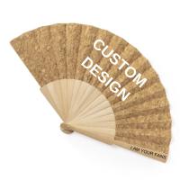 China High Quality Custom Design Eventail Cork Wooden Fan Wood Folding Hand Fan for sale