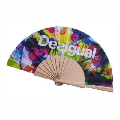 China High Quality Polyester Cotton and Paper Wood Hand Fan Handcrafted Hand Fan for Party for sale