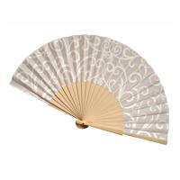 China High Quality Polyester Cotton and Paper Wood Hand Fan Handcrafted Hand Fan for Party for sale
