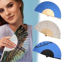 China Personalized Wood Silk Fan Customized Carved Wooden Fans for Weddings for sale