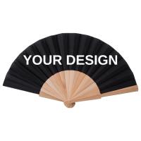 China Wholesale Customized 23cm Wooden Fabric Contton Fabric Wood Handle Folding Fan for EU Market Promotion for sale