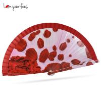 China Wholesale Custom Print Personalize Folding Fan Wooden Hand Fan Frame Sticks Bulk Spanish Handheld Fabric Cloth Wooden Hand Fan for sale