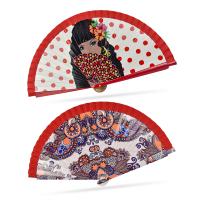 China Wholesale Custom Print Personalize Folding Fan Wooden Hand Fan Frame Sticks Bulk Spanish Handheld Fabric Cloth Wooden Hand Fan for sale