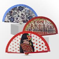 China Wholesale Custom Print Personalize Folding Fan Wooden Hand Fan Frame Sticks Bulk Spanish Handheld Fabric Cloth Wooden Hand Fan for sale