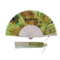 China Folding Fan Vintage Solid Color Women Wooden Hand Fan for Dancing Party Performance Festival Gift for sale