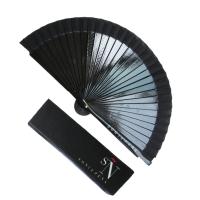 China Custom Bamboo Wooden Folding Clack Hand Fan Foldable Wedding Held Wooden Folding Hand Fan With Pouch for sale