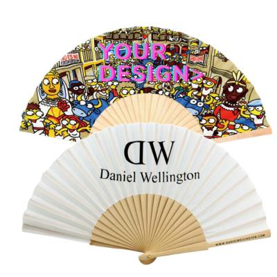 China Personalized Wedding Wood Hand Fan in Wedding Gift Paper Silk Fabric Wooden Hand Fans Decoration for sale