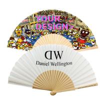 China Personalized Wedding Wood Hand Fan in Wedding Gift Paper Silk Fabric Wooden Hand Fans Decoration for sale