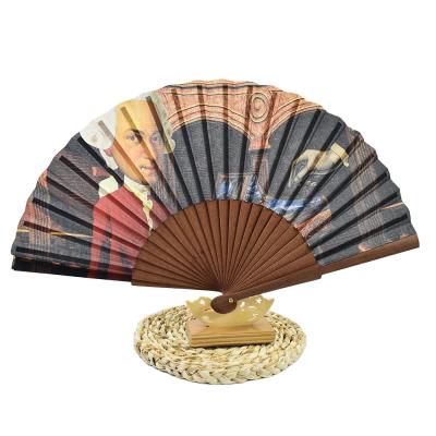 China Wholesale Spanish Wedding Brand Promotion Custom Logo Print Folding Hand Fan Wood Hand Held Fan Bulk Custom for sale