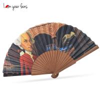 China Wholesale Spanish Wedding Brand Promotion Custom Logo Print Folding Hand Fan Wood Hand Held Fan Bulk Custom for sale
