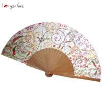 China Wholesale Custom Print Personalize Folding Fan Bulk Spanish Handheld Fabric Cloth Foldable Promotion Wooden Hand Fan for sale