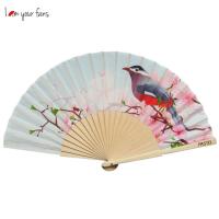 China Wholesale Custom Print Personalize Folding Fan Bulk Spanish Handheld Fabric Cloth Foldable Promotion Wooden Hand Fan for sale