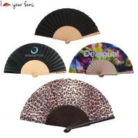 China High Quality Customized Sandalwood Folding Hand Fan Handmade Crafts Wood Bone Paper Surface Polished Painted Folk Art Lovely for sale