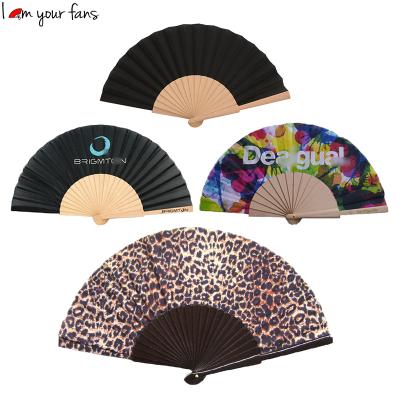 China High Quality Customized Sandalwood Folding Hand Fan Handmade Crafts Wood Bone Paper Surface Polished Painted Folk Art Lovely for sale