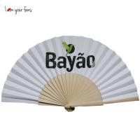 China Custom Logo Print Paper Surface Handmade Business Gift 23cm Folding Wooden Hand Fan for sale