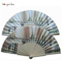 China Custom Logo Print Paper Surface Handmade Business Gift 23cm Folding Wooden Hand Fan for sale