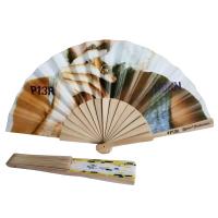 China Custom Logo Print Paper Surface Handmade Business Gift 23cm Folding Wooden Hand Fan for sale