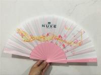 China Custom Logo Plastic Printing Custom Hand Fan Promotional Plastic Skeleton Folding Fabric Hand Fan for Advertisement for sale