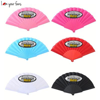 China Hot Sale Foldable Plastic Fan Colorful Bone Custom Fan Cheap Event Supplies/Summer Cooling Fan for sale
