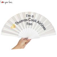 China Customized Logo Print Plastic Crafts Hand Fan Waterproof Fabric Plastic Fan for sale