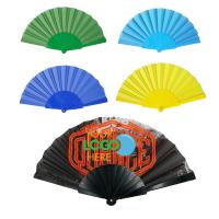 China Customized Logo Print Plastic Crafts Hand Fan Waterproof Fabric Plastic Fan for sale
