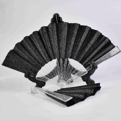 China Hot-Selling Seven-Inch Women's Folding Fan Exquisite Plastic Craft with Bone Flash Powder Cloth for Party Dance for sale