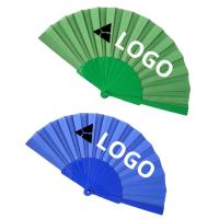 China Promotional Fan Spanish Handle Plastic Wedding Favor Gifts PE Love Folk Art Mini Fan Box Plastic Customized Logo Color Box 23cm for sale