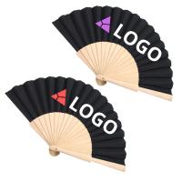 China Promotional Fan Spanish Handle Plastic Wedding Favor Gifts PE Love Folk Art Mini Fan Box Plastic Customized Logo Color Box 23cm for sale