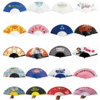 China Custom Personalized Folding Plastic Hand Fan Printing Fabric Fans Festivals Party Hand Held Fan for Decoration for sale