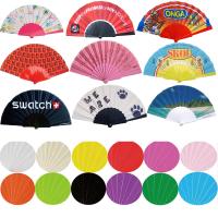 China Custom Personalized Folding Plastic Hand Fan Printing Fabric Fans Festivals Party Hand Held Fan for Decoration for sale