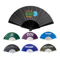 China Promotional Fan Spanish Handle Plastic Wedding Favor Gifts PE Love Folk Art Mini Fan Box Plastic Customized Logo Color Box 23cm for sale