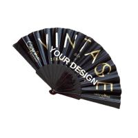 China Wholesale Logo Plastic Printing Custom Hand Fan Promotional Plastic Skeleton Folding Fabric Hand Fan for Advertisement for sale
