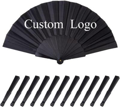 China High Quality Custom Folding Plastic Ribs Hand Fan Fabric Plastic Plain Hand Fan for sale
