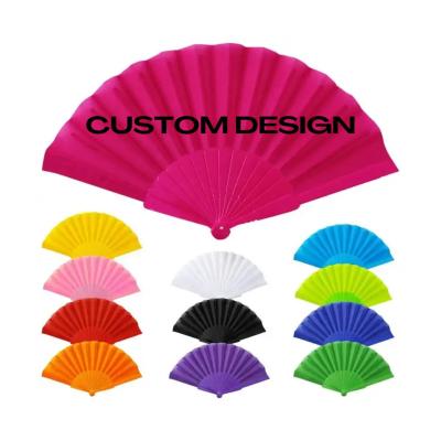 China Wholesale Advertising Custom Printed Hand Held Fan Plastic Nylon Bamboo Wedding Foldable Hand Fan for sale