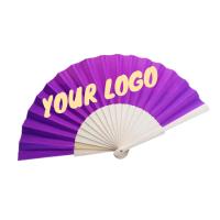 China Wholesale Advertising Custom Printed Hand Held Fan Plastic Nylon Bamboo Wedding Foldable Hand Fan for sale