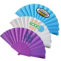 China 23cm Foldable Fabric Hand Fans Custom With Plastic Sticks for sale