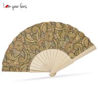 China Stable Quality Custom Design 9 Inch 23cm Abanicos De Mano Fabric Hand Held Fan Wooden Folding Hand Fan for sale