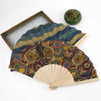 China Stable Quality Custom Design 9 Inch 23cm Abanicos De Mano Fabric Hand Held Fan Wooden Folding Hand Fan for sale
